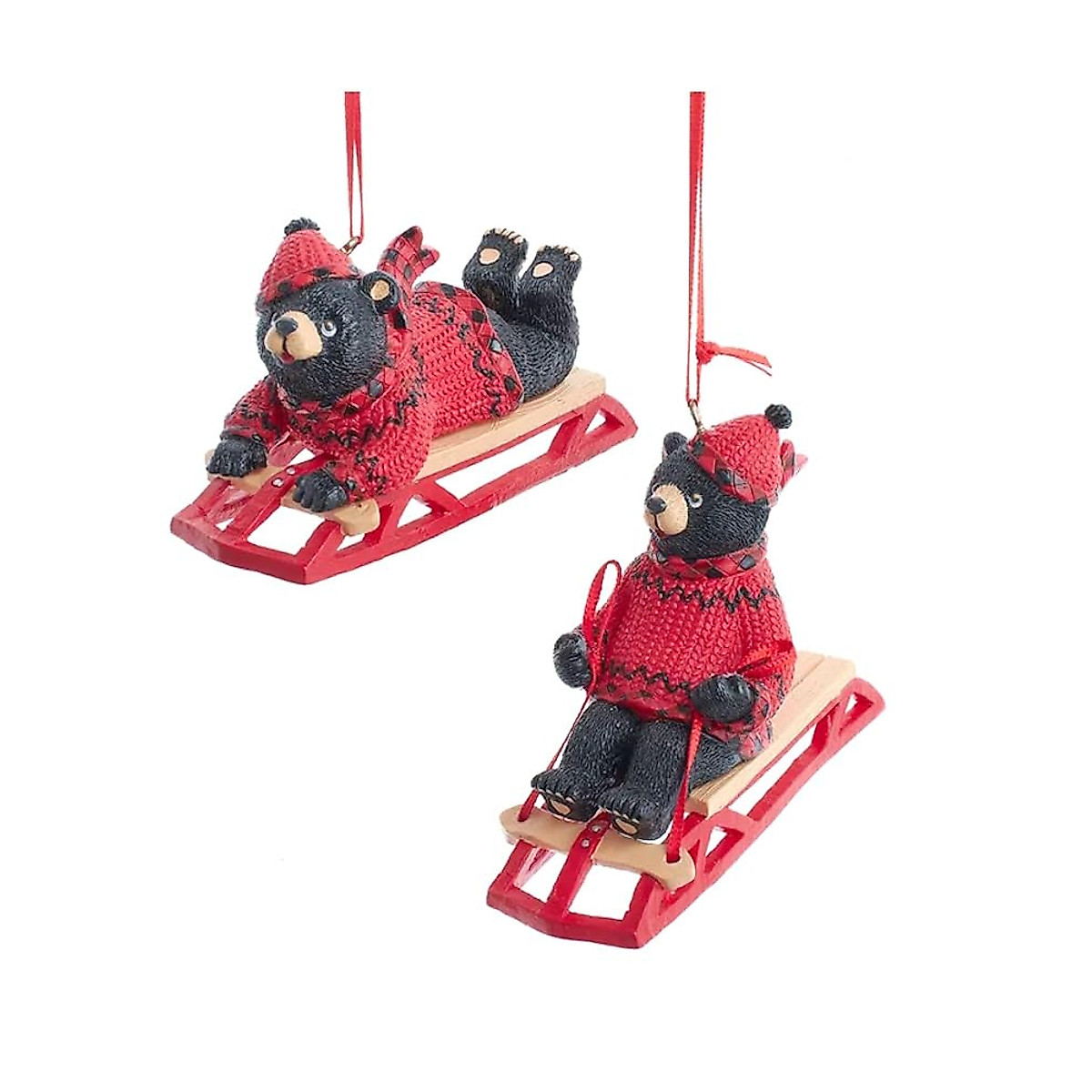 The Bridge Collection Sledding Black Bear Ornaments - Set of 2 - Fun Winter Black Bear Ornaments for Holiday Decor - Animal Christmas Tree Ornaments