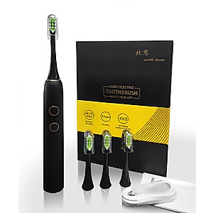 north lover Smart Sonic Rechargeable Electric Toothbrush with 4 Replacements (Black)