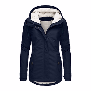 Women's Winter Fleece Lined Parka Coat Outwear Winter Long Hooded Fur Lined Trench Coat Puffer Down Jacket Overcoat (Navy-01, XL)
