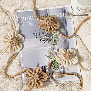 Magnetic Flower Curtain Tiebacks Style Tie Decorative Weave Rope Curtain, glrovazas 2 Pack Curtain Holders for Window Decor Bedroom Office Home(Curry)