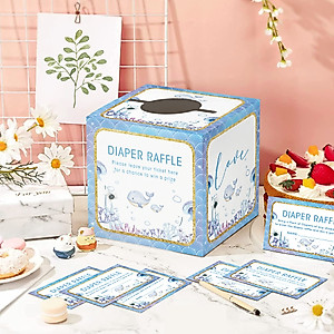 Azbuk Ocean World Theme Diaper Raffle Game with Box for Baby Shower, Funny Diaper Raffle Tickets Game, Diaper Party Raffle Insert Cards, Party Decorations Supplies, 50 Diaper Raffle Cards