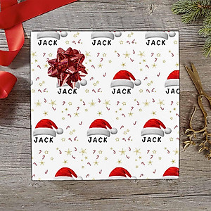 YESCUSTOM Personalized Name Wrapping Paper, 58"x23" Custom Christmas Wrapping Paper Rolls with Santa Hat candy cane, Christmas Gift Wrap for Him Her Boys Girls Mom Dad