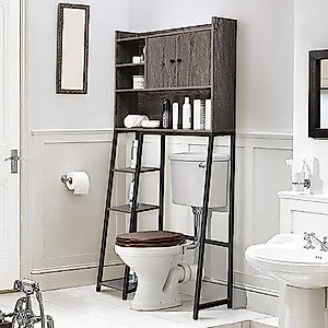 FLYZC Over The Toilet Storage Cabinet, Over Toilet Bathroom Organizer with Toilet Paper Holder Stand, Bathroom Storage Cabinet Over Toilet, Over Toilet Storage Shelf Rack for Bathroom Storage
