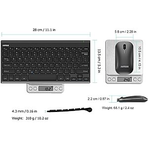 Arteck Bluetooth Keyboard and Mouse Combo Ultra Compact Slim Stainless Full Size Keyboard and Ergonomic Mice for Computer/Desktop/PC/Laptop/Surface and Windows 10/8/7 Built in Rechargeable Battery