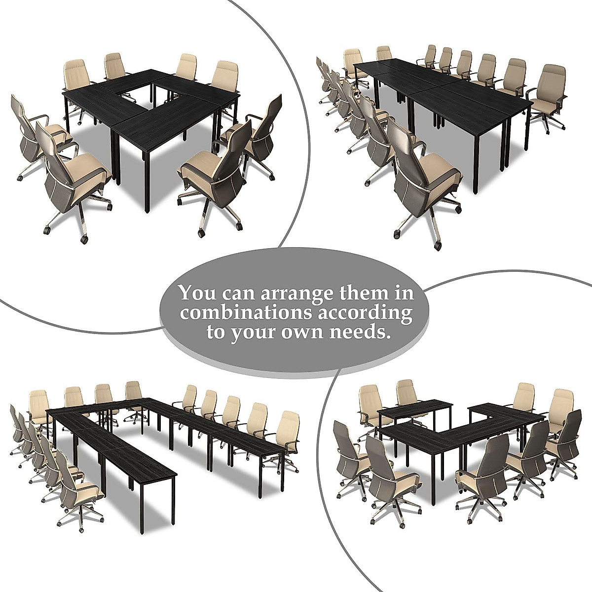 Bonzy Home Conference Tables 8ft Office Computer Desk for Meeting Room Study Writing Printer Podcast Table Save Space Design for 10 People Modern Black 4PCS (94.4"x47.2"x29.5", Black)