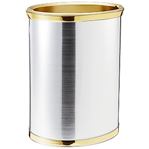 Kraftware Mylar Brushed Chrome/Brass 13-Inch Oval Waste Basket with 3/4-Inch Brushed Brass and Gold Bumper