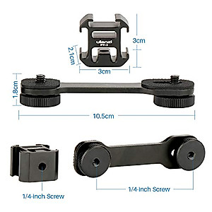 Ulanzi PT-3 Triple Cold Shoe Gimbal Microphone Mount Extenstion Bar, w 1/4 inch Adapter Video Light Microphone Mount Compatible for DJI OM 4/OSMO Mobile3/Zhiyun Smooth q 4/Feiyu Gimbal Stabilizer