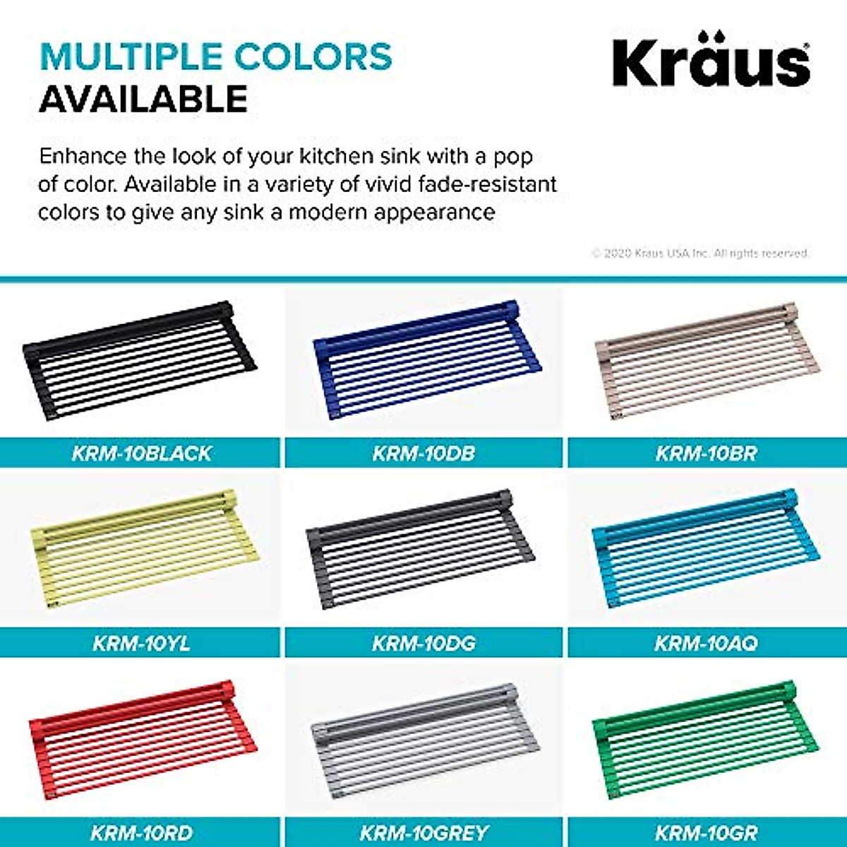 KRAUS Multipurpose Over-Sink Roll-Up Dish Drying Rack, Colander and Trivet in Black, KRM-10BLACK