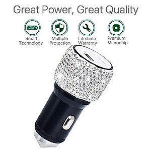 Dual USB Car Charger Bling Bling Handmade Rhinestones Crystal Car Decorations for Fast Charging Car Decors for iPhone, iPad Pro/Air 2/Mini, Samsung Galaxy Note 9 8 S9 S9+ LG Nexus HTC etc
