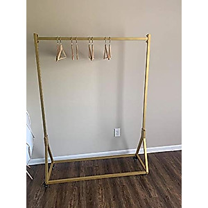 FURVOKIA Modern Simple Heavy Duty Metal Rolling Garment Rack with Wheel,Retail Display Clothing Rack, Single Rod Floor-Standing Hangers Clothes Shelves (Gold Square Tube A, 39 L)
