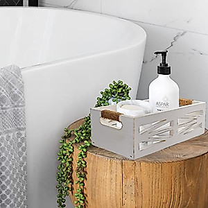 Farmhouse Bathroom Decor Box, Wooden Toilet Paper Holder, Wood Paper Storage Basket with Handles, Rustic Toilet Top Organizer Tank Caddy for Home Bedroom Countertop…