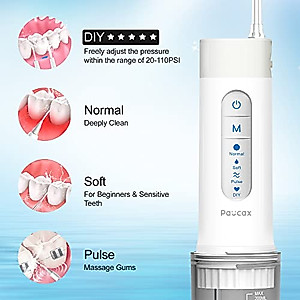 Cordless Water Flosser for Teeth, Portable Water Flosser, 4 Modes Dental Oral Irrigator, Rechargeable & IPX7 Waterproof Water Teeth Cleaner Picks with Travel Case, 5 Jet Tips