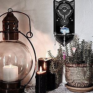 Yulejo Small Crystal Shelf Black Crystal Display Shelf Moon Pattern Pendulum Board Witch Stuff Wooden Kit Crystal Hanging Rustic Crystal Holder Stand for Crystal Display Pendulum Storage Rack