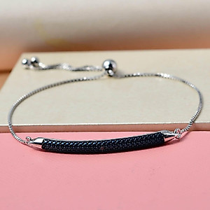 SHOP LC Blue Diamond Bar Bolo Bracelet For Women 925 Sterling Silver Platinum Plated Adjustable I3 Clarity Birthday Gifts for Women