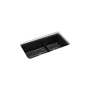 KOHLER Neoroc Undermount Double Bowl Kitchen Sink, Composite Sink with Smart Divide, 33" Double Offset Bowl with Sink Racks