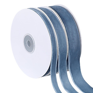 Jutom 3 Rolls Christmas Vintage Velvet Ribbon Vintage Khaki Velvet Ribbon Solid Color Satin Velvet Ribbon for Christmas Wedding Wrapping DIY Crafts Decoration Favors, Total 30 Yards (Gray Blue)