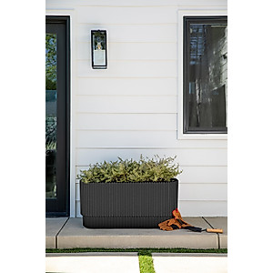 Veradek Demi Series Long Planter for Porch, Patio, Backyard | Durable Plastic-Concrete Material | Modern Décor for Shrubs, Flowers