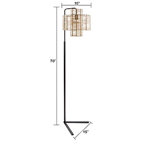 Cyndi 70" Hangover Floor Lamp with Woven Rattan Shade, Black