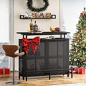 Tribesigns Home Bar Unit, 3 Tier Liquor Bar Table with Stemware Racks and Wine Storage Shelves, Wine Bar Cabinet Mini Bar for Home Kitchen Pub (Black)