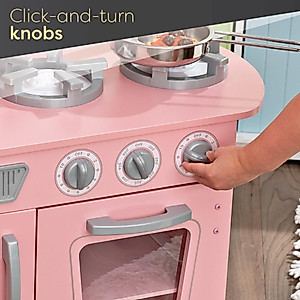 KidKraft Vintage Wooden Play Kitchen with Pretend Ice Maker and Play Phone, Pink