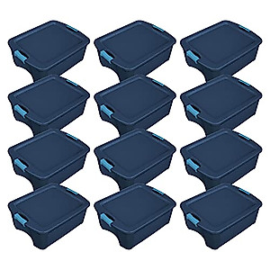 Sterilite 12 Gallon Multipurpose Latching Lid Storage Tote Containers for Home and Office Organization with Carry Handles, True Blue (12 Pack)