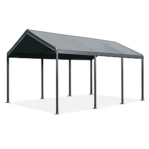 Gardesol Carport, 10’ X 20’ Heavy Duty Car Canopy with Powder-Coated Steel Frame, Easy to Assemble Portable Garage for Car, Boat, Party Tent with 180g PE Tarp for Wedding, Garden, 8 Legs, Gray