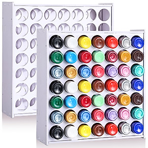 Hicarer 2 Pcs 49 Holes Craft Paint Storage Organizer Vertical Paint Rack Stand Wall Mounted Paint Holder Rack Removable Paint Organizer Box 2oz Paint Bottle Organizer for Art Supplies Painting