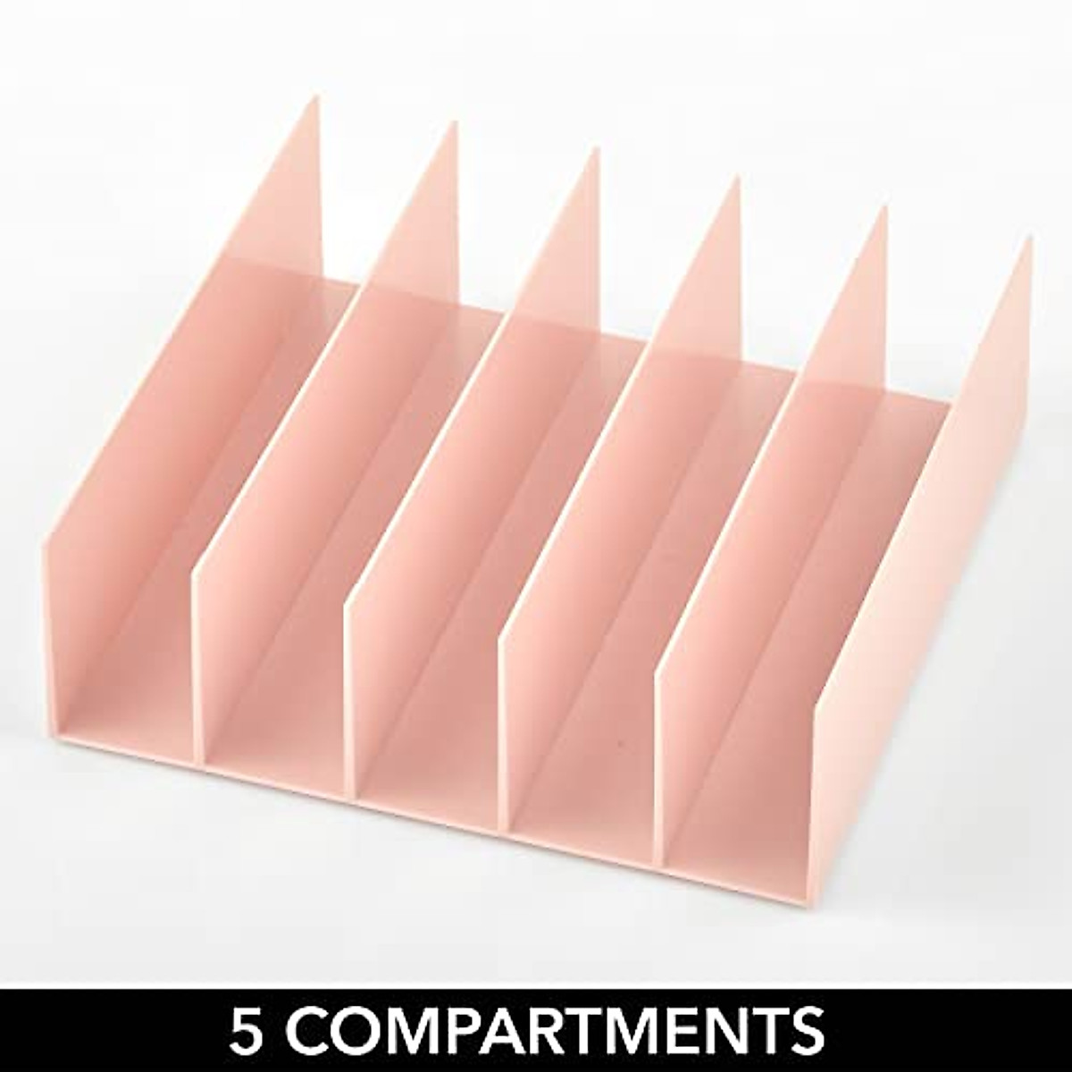 mDesign Plastic Purse Organizer for Bedroom Closet, Shelf Storage - Holds Woman's Purse, Hanging Bag, Zipper Handbag, Tote, Perfect for Space Saving - 5 Sections - Lumiere Collection - Lt Pink/Blush