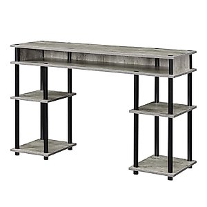 Convenience Concepts Designs2Go No Tools Desk Home Office Desk with Shelves, Corner Shelf Vanity Desk Computer Desk Nail Table for Nail Tech - 47.25" L x 15.75" W x 30" H, Faux Birch/Black