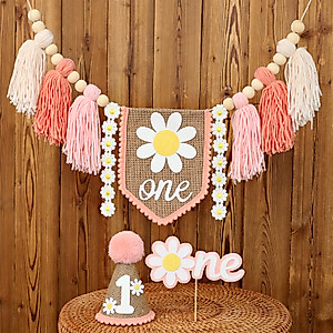 Handmade Boho 1st Birthday High Chair Banner Boho 1st Birthday Hat Decorations Party For Girl Baby Shower Wall Hangings Decorative For Kids Bedroom Daisy Birthday Hat