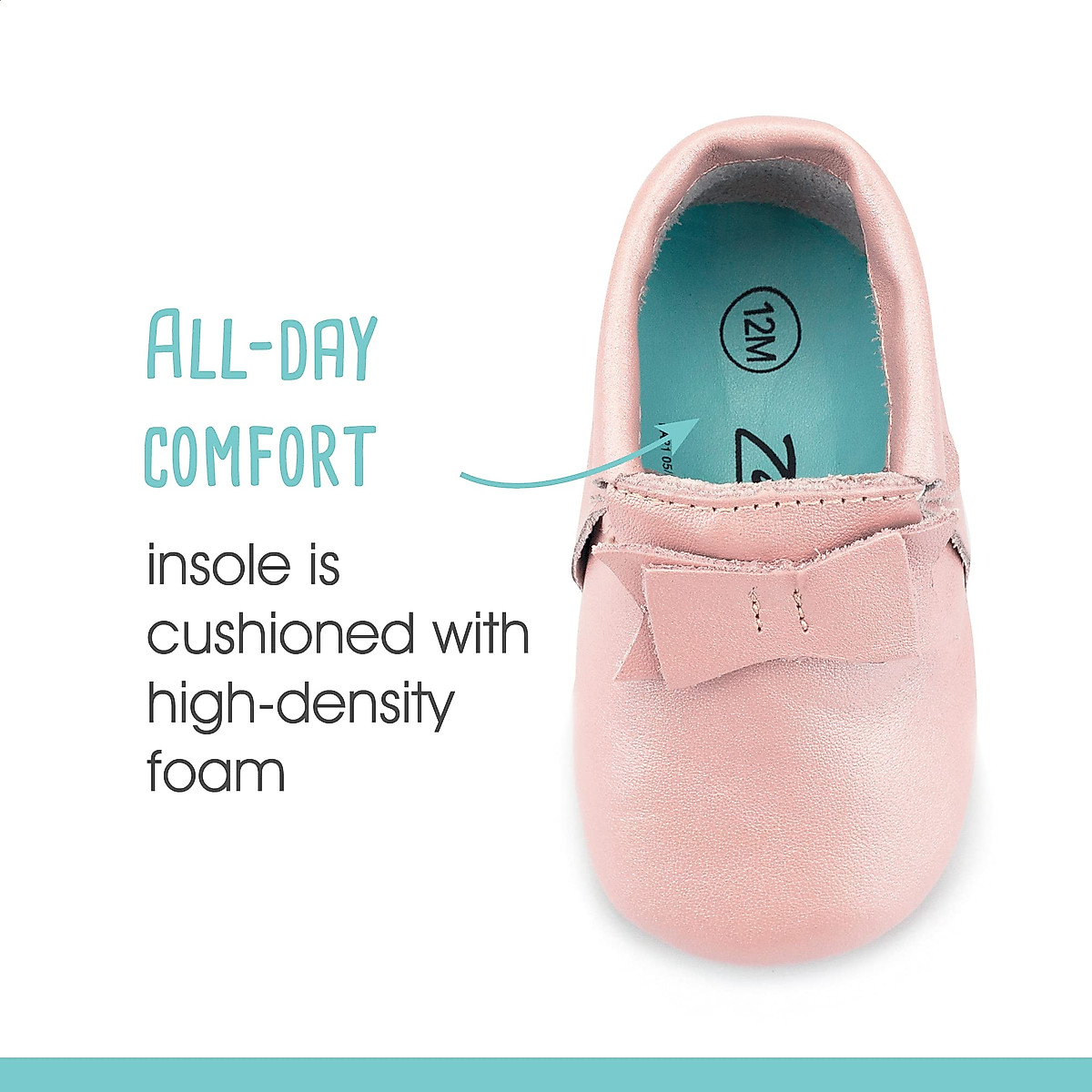 Zutano Unisex Baby Leather Moccasins, Slip Resistant, Soft-Sole Stay On Baby Shoes, Pink Shimmer, 18M