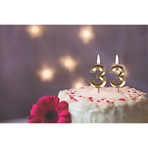 33 Birthday Candles,Gold Number 33rd Cake Topper for Birthday Decorations Party Decoration