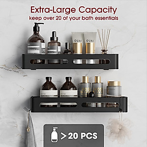 Sakugi Shower Caddy - X-Large Adhesive Shower Organizer, Rustproof Shower Shelves for inside Shower, Stainless Steel Shower Rack for Bathroom, Home Decor, No Drill, Black, 2 Pack