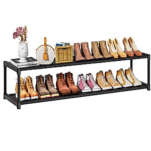 LUKYTOWER Long Shoe Rack Organizer 2 Tier Shoes Rack Storage Organizer for Closet Entryway Short Wide Sturdy Shoe Storage Racks Holder Low Shoe Shelf Free Standing Shoe Racks Garage12-13Pairs