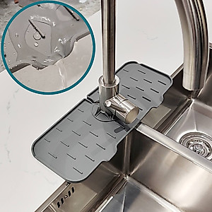 YODITO Faucet Sink Splash Guard - Silicone Mat For Kitchen Sink & Bathroom Sink Mat - Countertop Protector Water Catcher Drip Tray Drain Pad Faucet Splash Guard Counter Drying Mat Draining Pad (White)