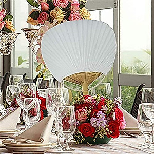 Vwey 3 Pcs Lot White Paddle Fan -Decorative Fans - Paper Party Decorative Electric Home Portable Wall Fans Decorative Fans Hand Lace White Japanese Cattail Paper Drawer Desktop Connec, X-Large