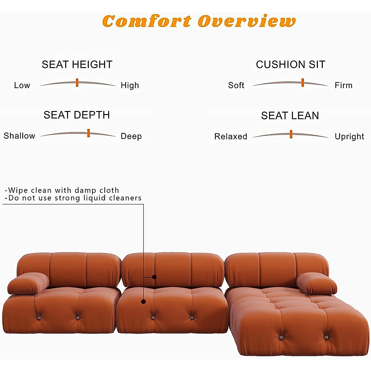 BOKIFOL Sectional Sofa, Modular Sectional Couch with Ottomans- L Shaped Couch for Living Room, 4 Seater Sofa Sets,104"(Orange)