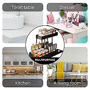 Under Sink Organizer L-Shaped, Bathroom Organizer, 2 Tier Rack Pull Out Kitchen Sliding Storage, Multi-purpose Sink Organizer Storage, with 1 Cup 4 Hooks for Home Kitchen Drawer, Black