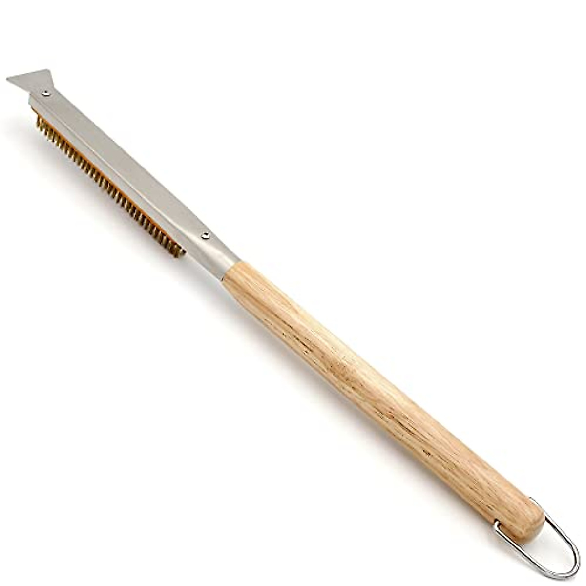 Mauncode 21 Inch Pizza Stone Brush with Scraper - Perfect Cleaning Tool for Outdoor Portable Pizza Oven, with Wood Handle & Brass Bristles