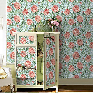Yifasy Shelf Liner Pink Rose Self-Adhesive Drawer Paper Furniture Sticker Wall Decor Flowers 118x17.7 Inch