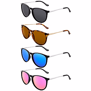 HEQU 4Pairs Vintage Round Sunglasses for Women Men Fashion Ladies Sunglasses Classic Retro Trendy Lightweight Circle Frame Sun Glasses UV400 Protection