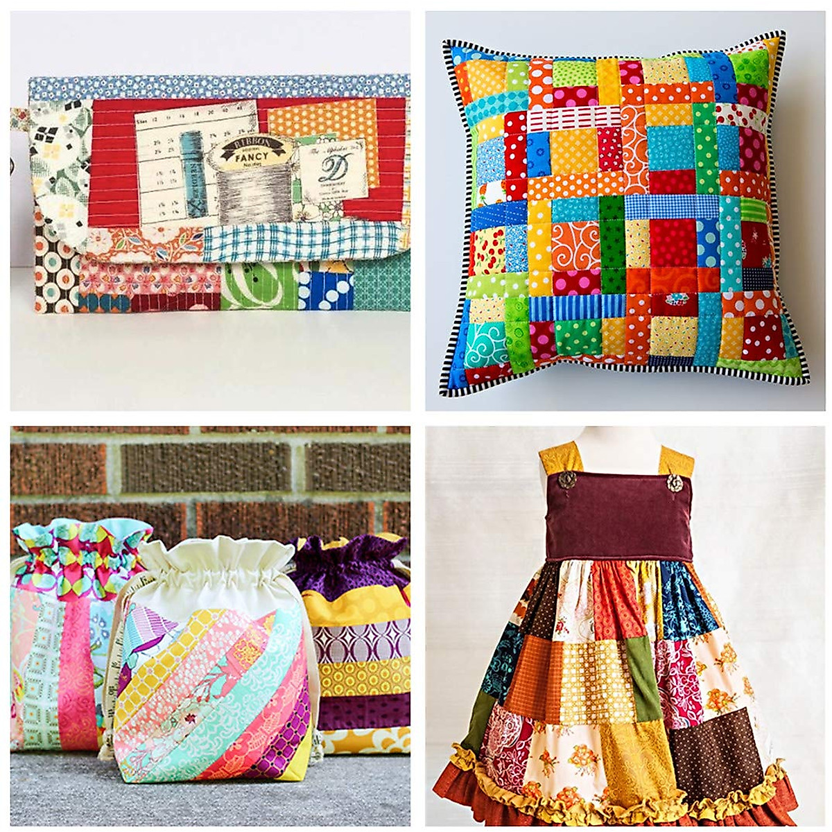 MSCFTFB 14 Pieces Assorted 7 Designs Square Fabric Bundles Sewing Square Patchwork Precut Fabric Scraps for DIY Quilting Applique Doll Dress Making (Red)