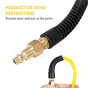 FYPower Air Compressor Hose 1/4 Inch x 100 Feet Reinforced Polyurethane (PU) Air Hose with Fittings, Bend Restrictors, 1/4" Industrial Quick Coupler and Plug Kit, Yellow