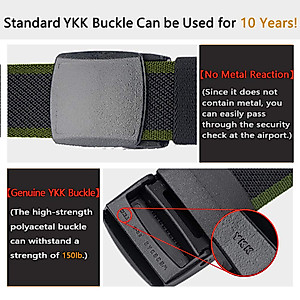 LionVII Men's Elastic Stretch Belts - Breathable Canvas Web Belt for Men No-Metal Plastic Buckle for Travel Work Adjustable [49" L x 1.5" W](Black & Gray)