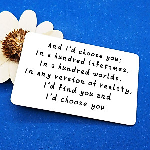 Engraved Wallet Insert Card Husband Gifts from Wife Boyfriend Gifts Anniversary Valentines Gifts for Men I'd choose you Metal Cards Birthday Card Gifts for Husband Wedding Day Gift for Groom Fiance