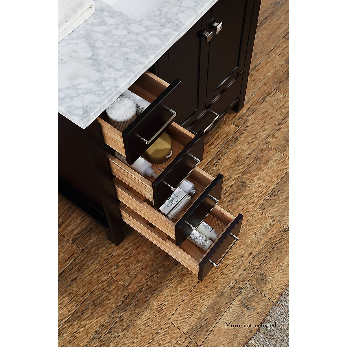 ARIEL Cambridge A037SRCWRVOESP 37” Inch Single Right Offset Rectangular Sink Solid Wood Espresso Bathroom Vanity with 1.5" Inch Edge White Carrara Marble Countertop