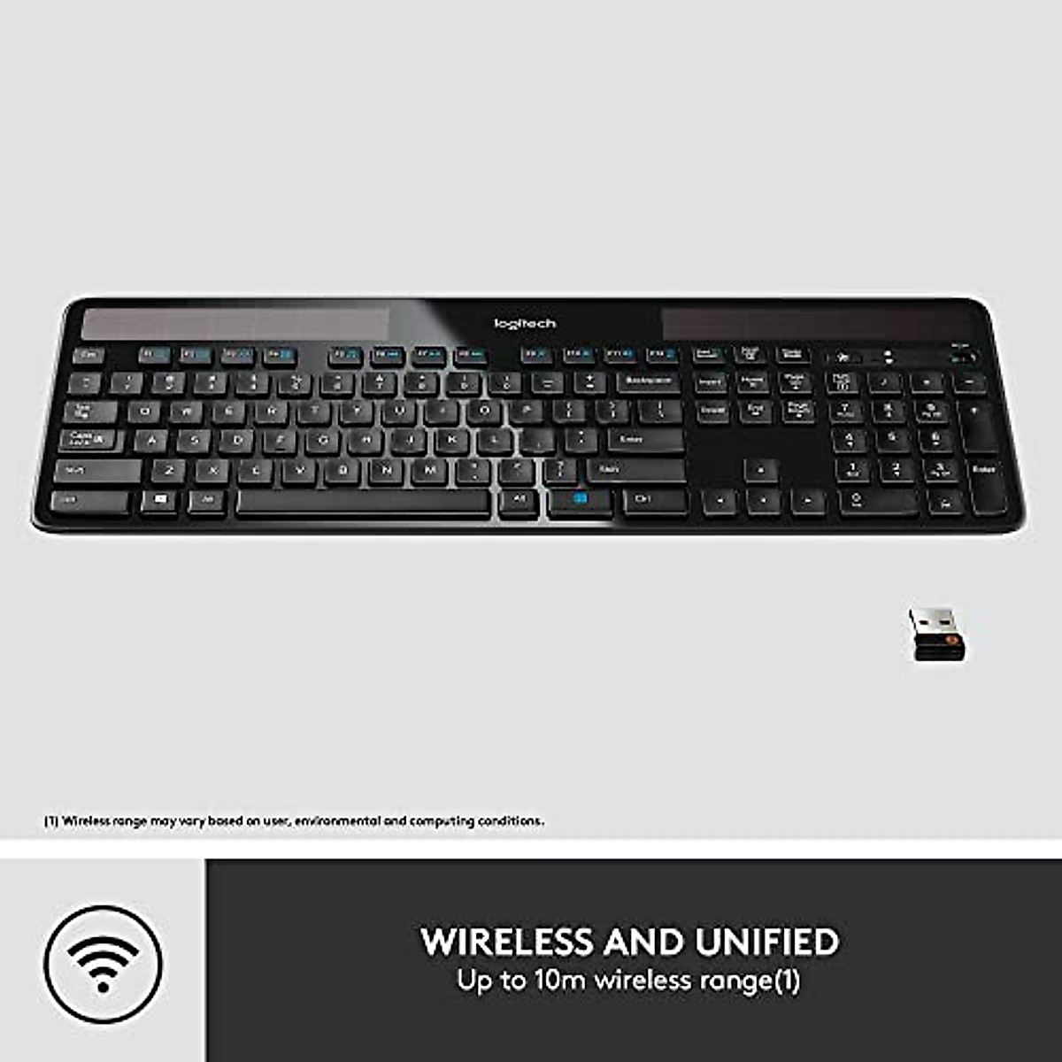 Logitech K750 Wireless Solar Keyboard for Windows, 2.4GHz Wireless with USB Unifying Receiver, Ultra-Thin, Compatible with PC, Laptop - Black