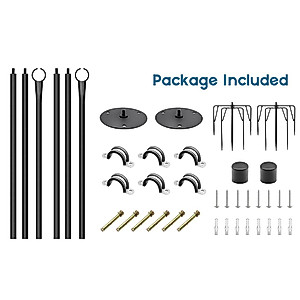 String Light Poles 10 FT, 2 Pack Light Poles for Outside String Lights, Outdoor Light Poles with Fork, Fence Brackets, Base for Hanging String Lights, Metal Poles Stand for Patio Deck Backyard