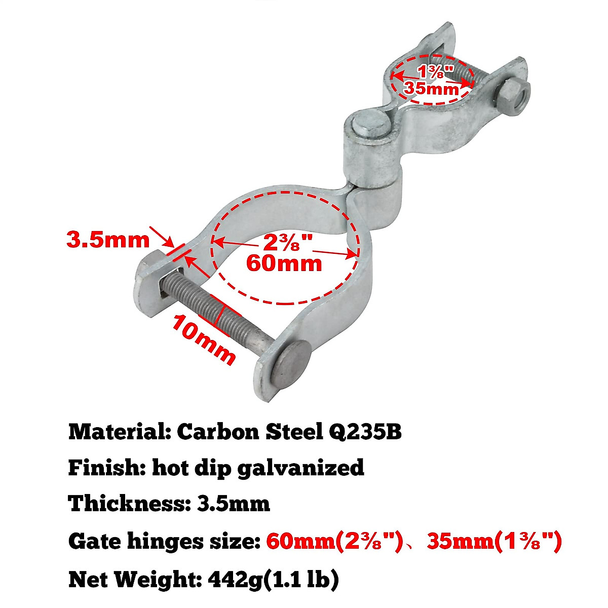GBGS 4 Sets 2-3/8" x 1-3/8" Chain Link Fence Gate Post Hinge,Cattle Corral Rail Hinge,Max Load 220lb