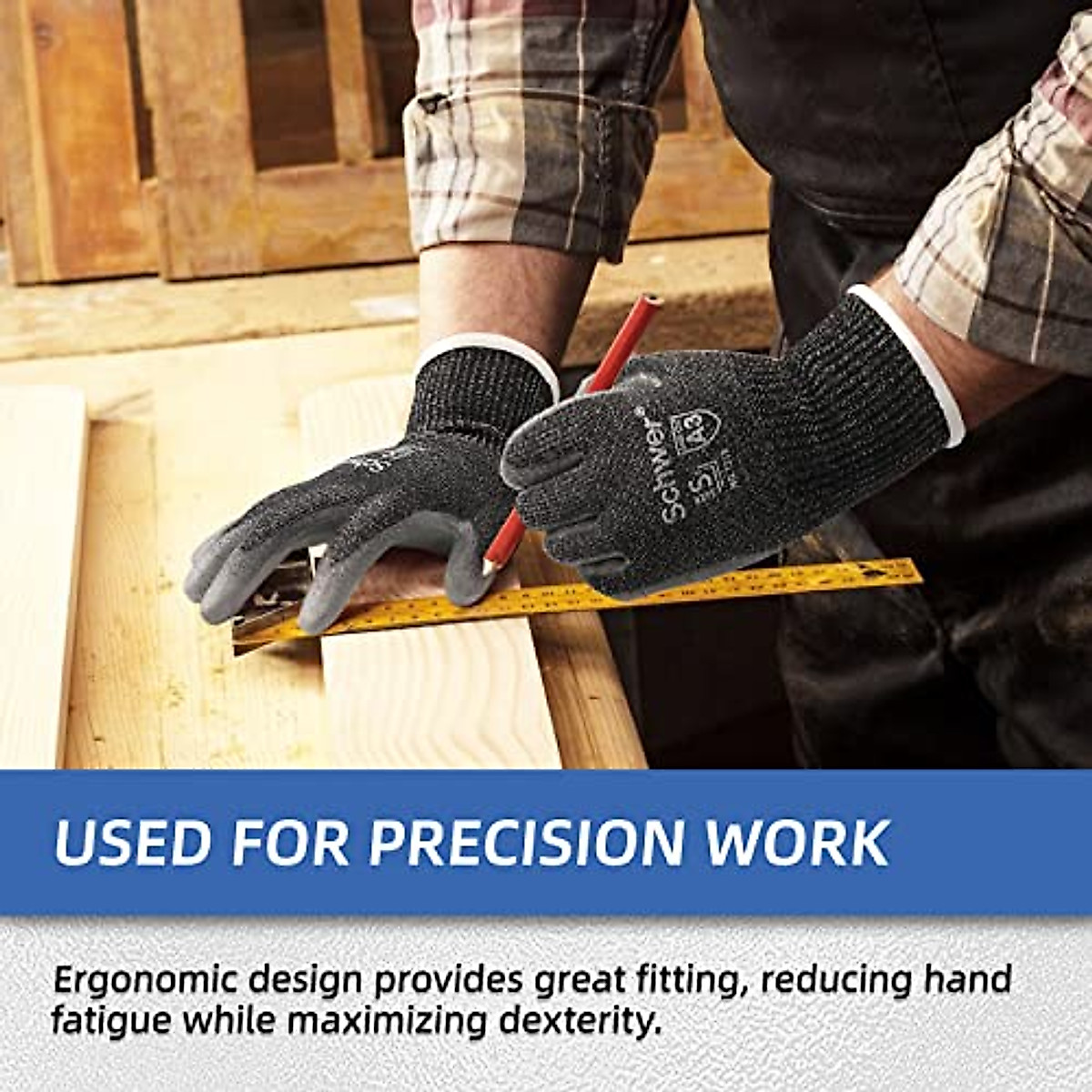 Schwer 8 Pairs Cut Resistant Work Gloves, ANSI A3 Cut Proof Working Gloves with Grip on Palm, for Men & Women, Ideal for General Purpose, Assembly, Auto Repairing (Black, Large)